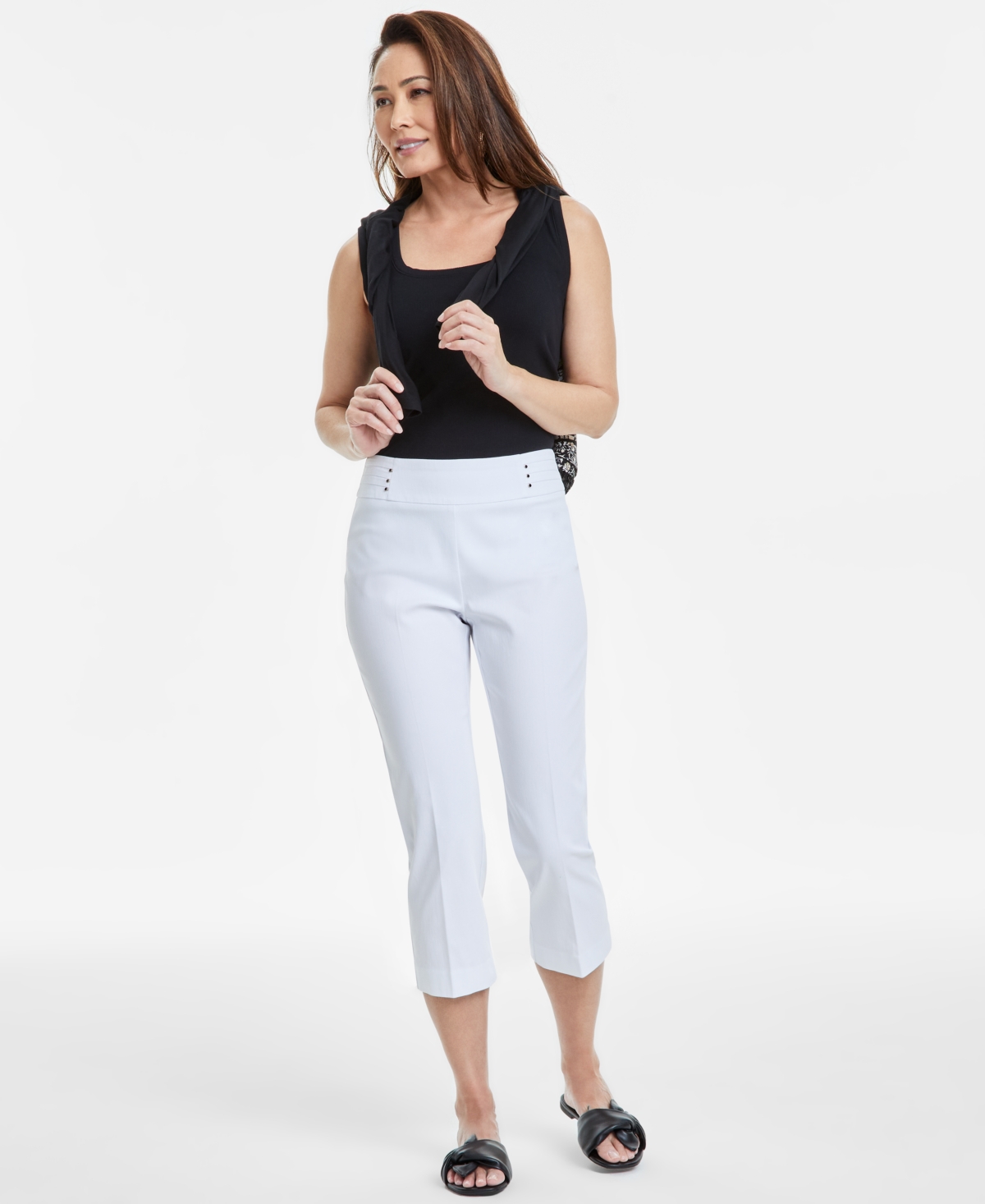 Jm Collection Womens Pull-On Capri Tummy-Control Pants  Exclusively at Macys - Bright White