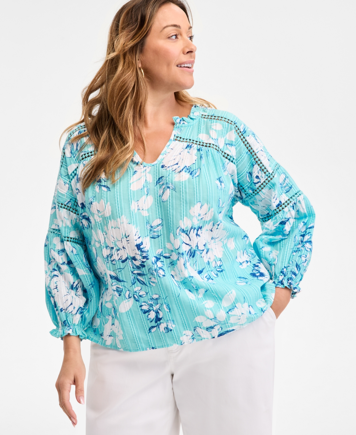Click here for Style & Co Plus Size Printed Split-Neck Top  Exclu... prices