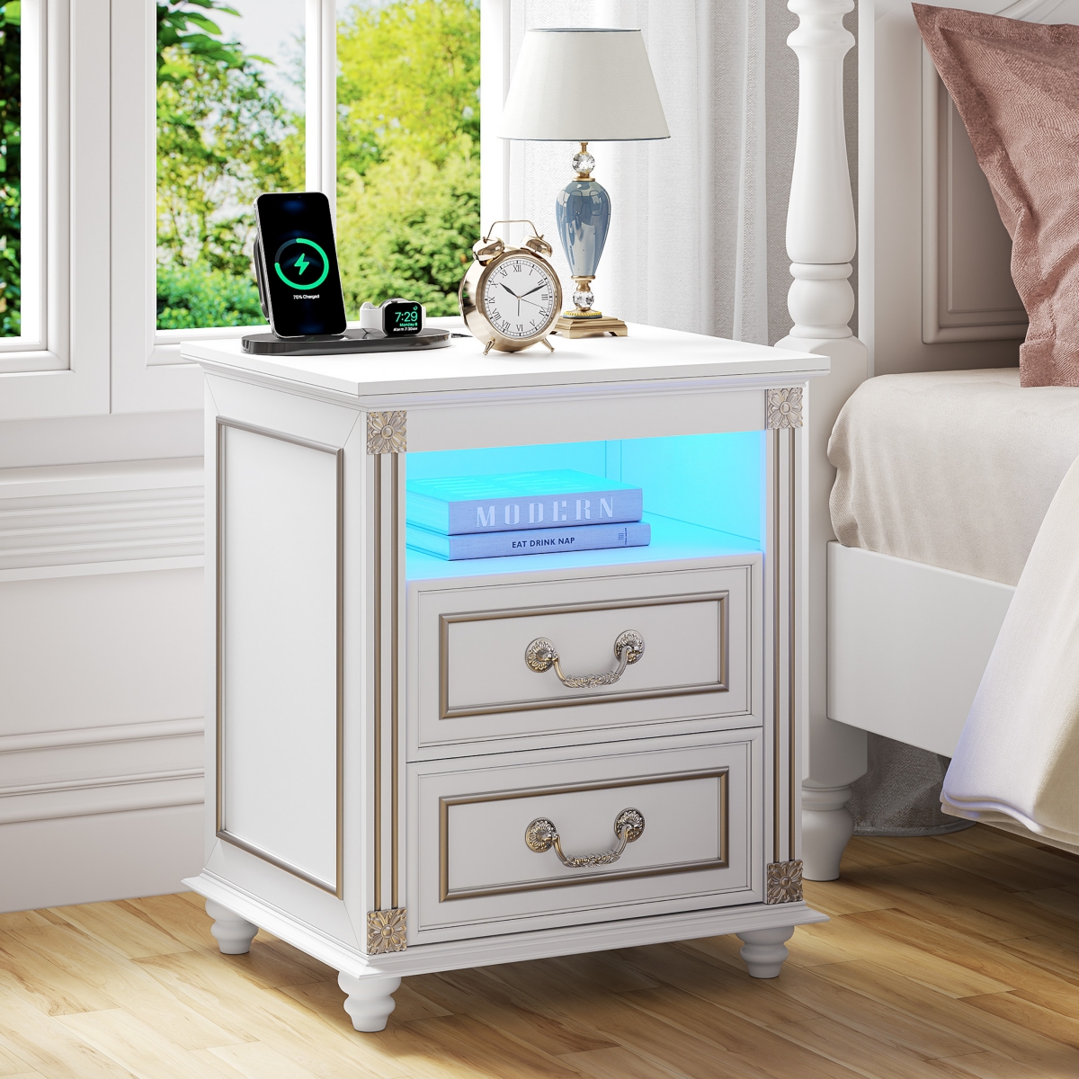 Click here for Vlsrka Nightstand with Charging Station  3-Color L... prices