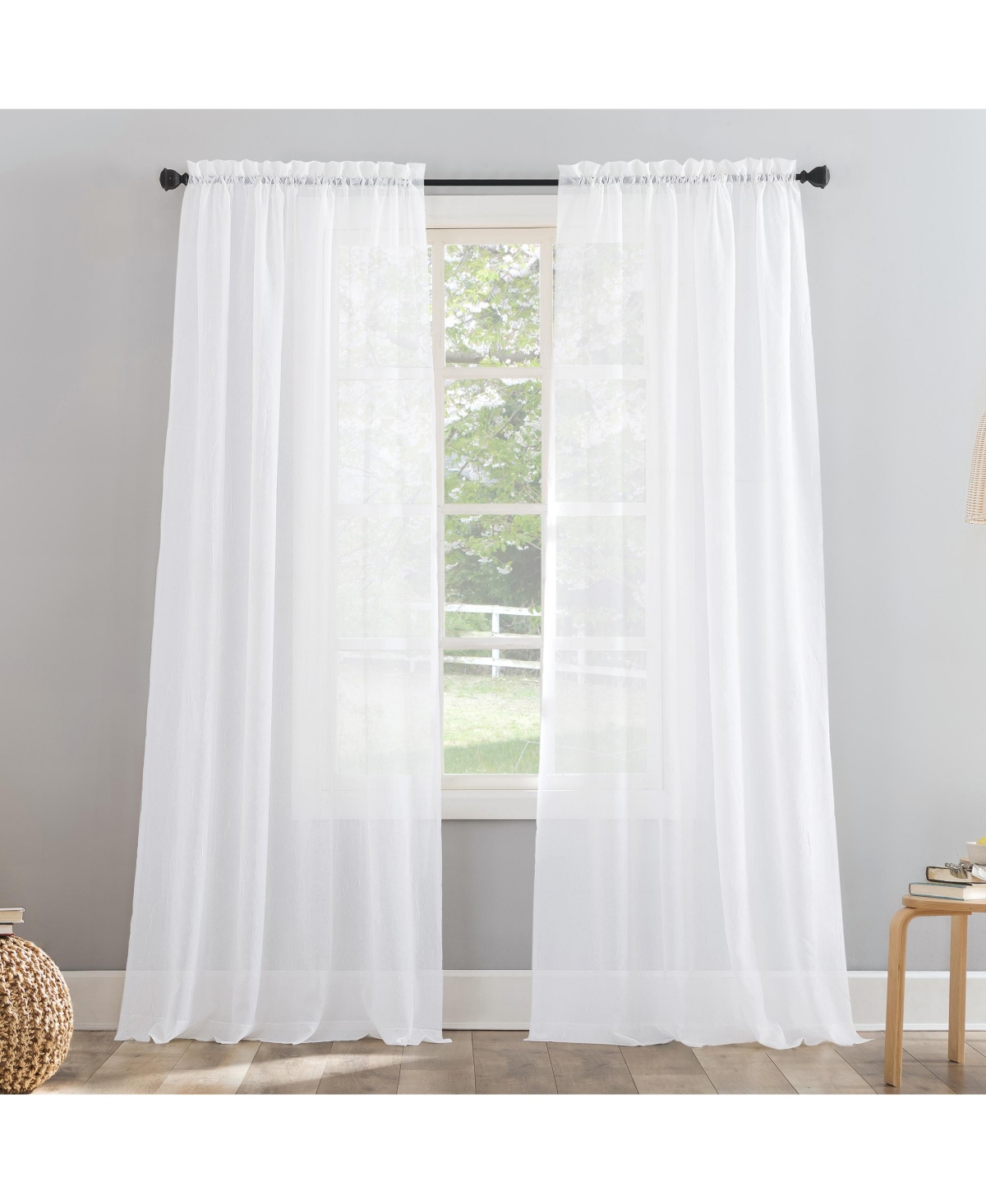 Click here for Crushed Sheer Voile Rod Pocket Curtain Panel - Whi... prices