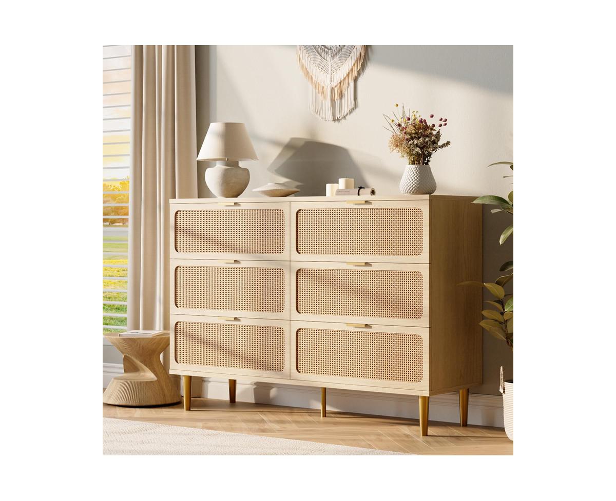 Click here for Rattan 6 Drawer Dresser for Bedroom with Wide Top... prices