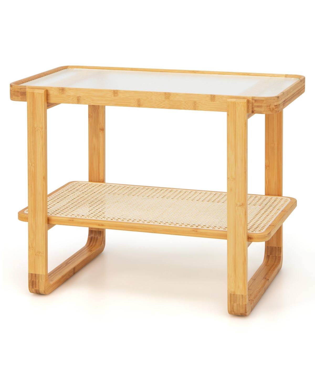 Click here for Gouun 2-tier Bamboo Side Table with Glass Top - Na... prices