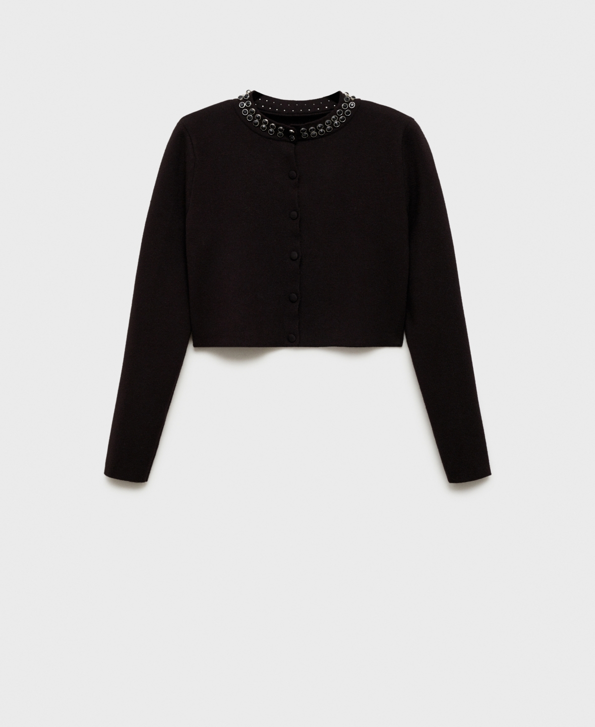 Click here for Mango Womens Rhinestone Collar Cardigan - Black prices