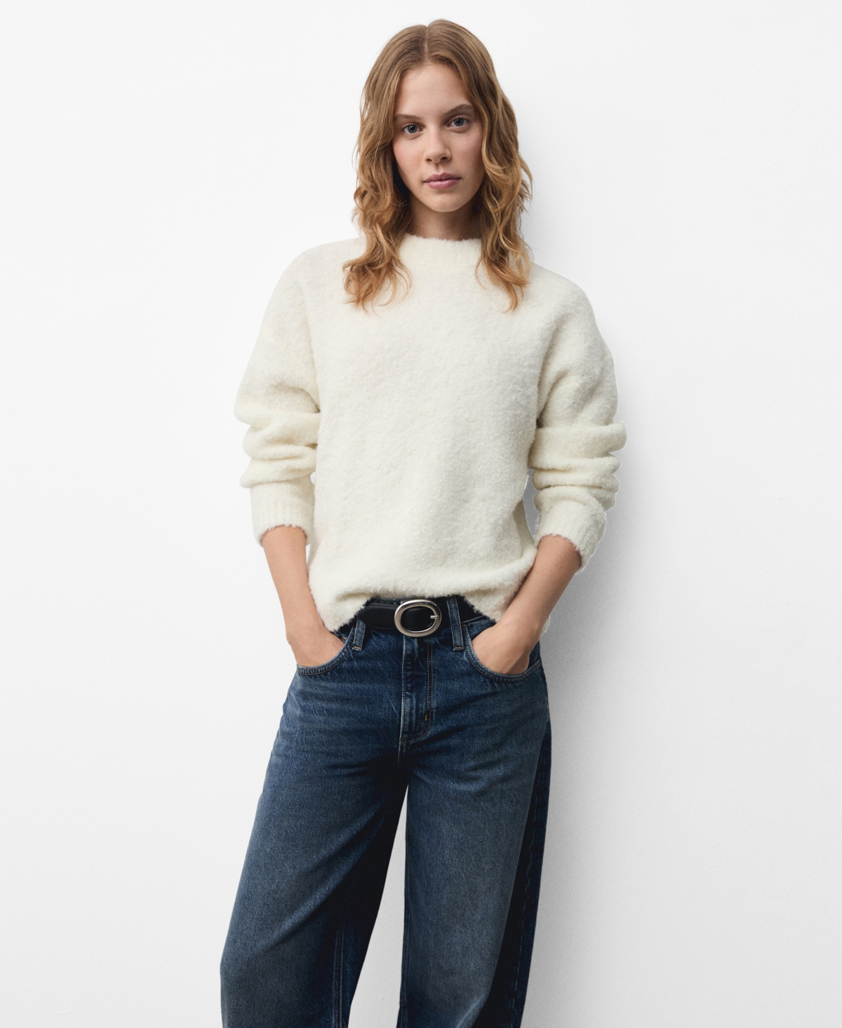 Click here for Mango Womens Round-Neck Knitted Sweater - Ecru prices