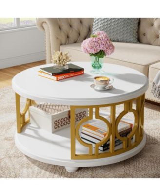 Tribesigns Round Coffee Table, 2-Tier Circle Coffee Table with Storage ...