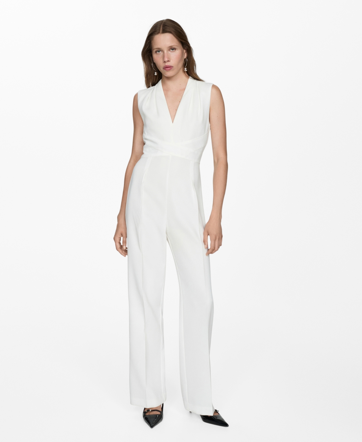 Click here for Mango Womens Crossover Detail Long Jumpsuit - Whit... prices