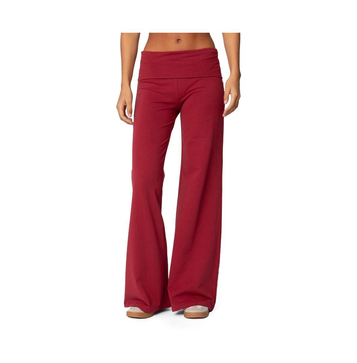 Click here for Edikted Womens Wide Leg Fold Over Pants - Burgundy prices