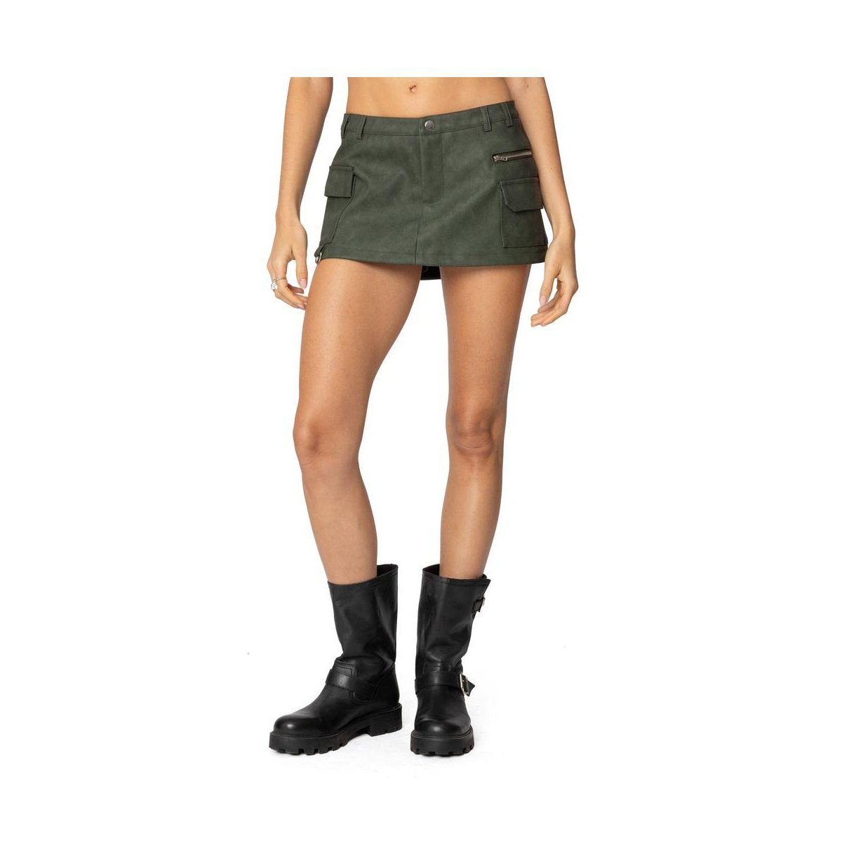 Click here for Edikted Womens Faux Leather Cargo Micro Skort - Ol... prices