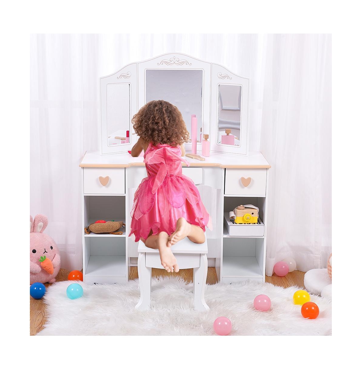 Click here for gaomon Kids 3 Drawer Wooden Dressing Table Round M... prices
