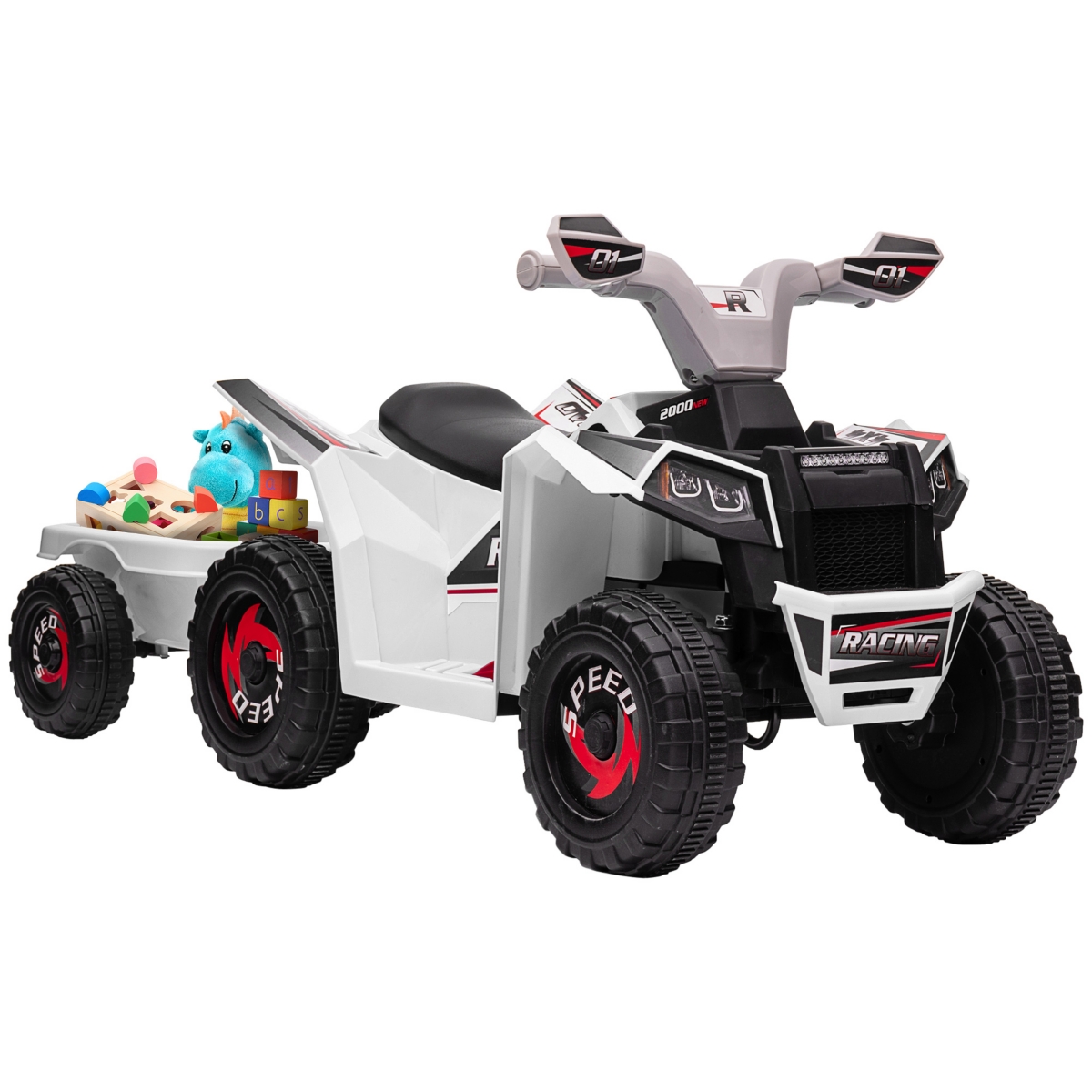 Click here for Aosom Kids Atv Quad Car with Back Trailer  - White prices