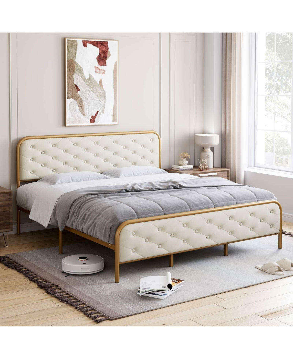 Click here for gaomon King Bed Frame with Button Velvet Headboard... prices