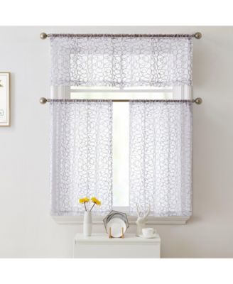 HLC.me Audrey Embroidered Sheer Voile 3-Piece Kitchen Curtain Cafe ...
