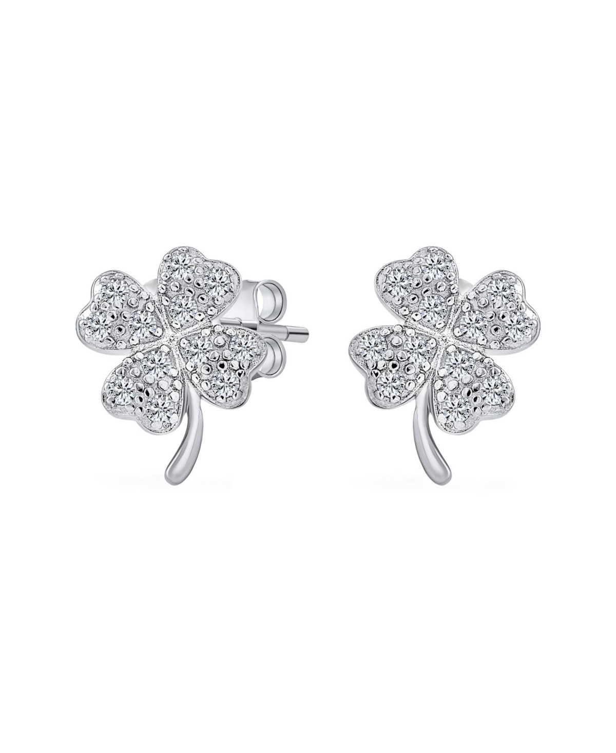 Bling Jewelry Luck of the Irish Shamrock Pave Cz Four Leaf Clover Stud Earrings .925 Sterling Silver - Clear