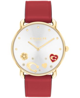 COACH Women's Elliot Red Leather Strap Watch, 36mm - Macy's