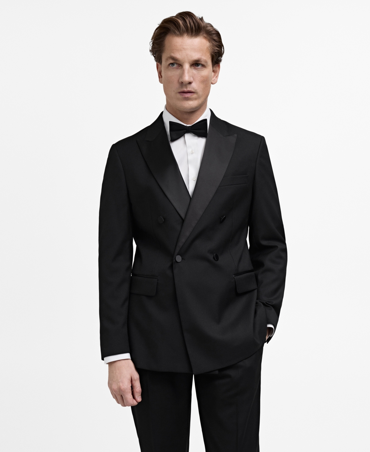 Click here for Mango Mens Slim-Fit Tuxedo Blazer - Black prices