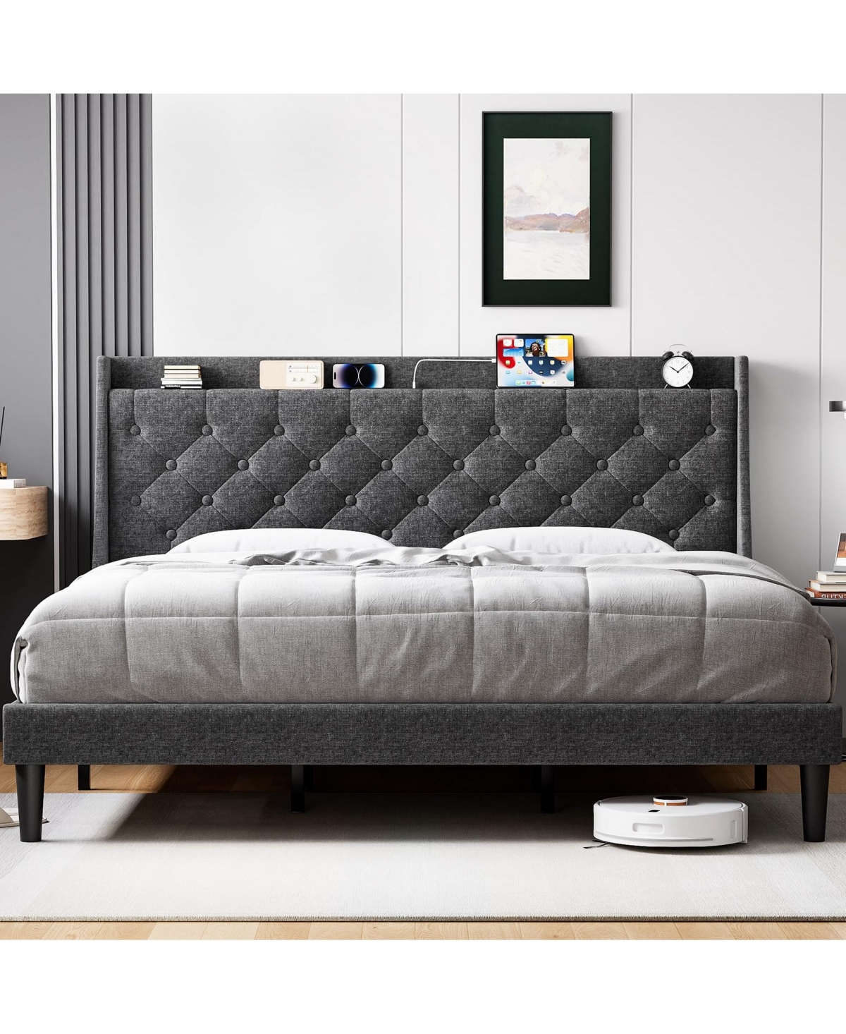 Click here for gaomon King Size Bed Frame with Upholstered Wingba... prices