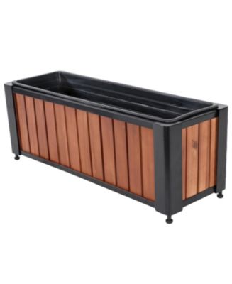 Acacia Wood Slatted Planter Box with Removable Insert - 24" W x 8.25" D ...