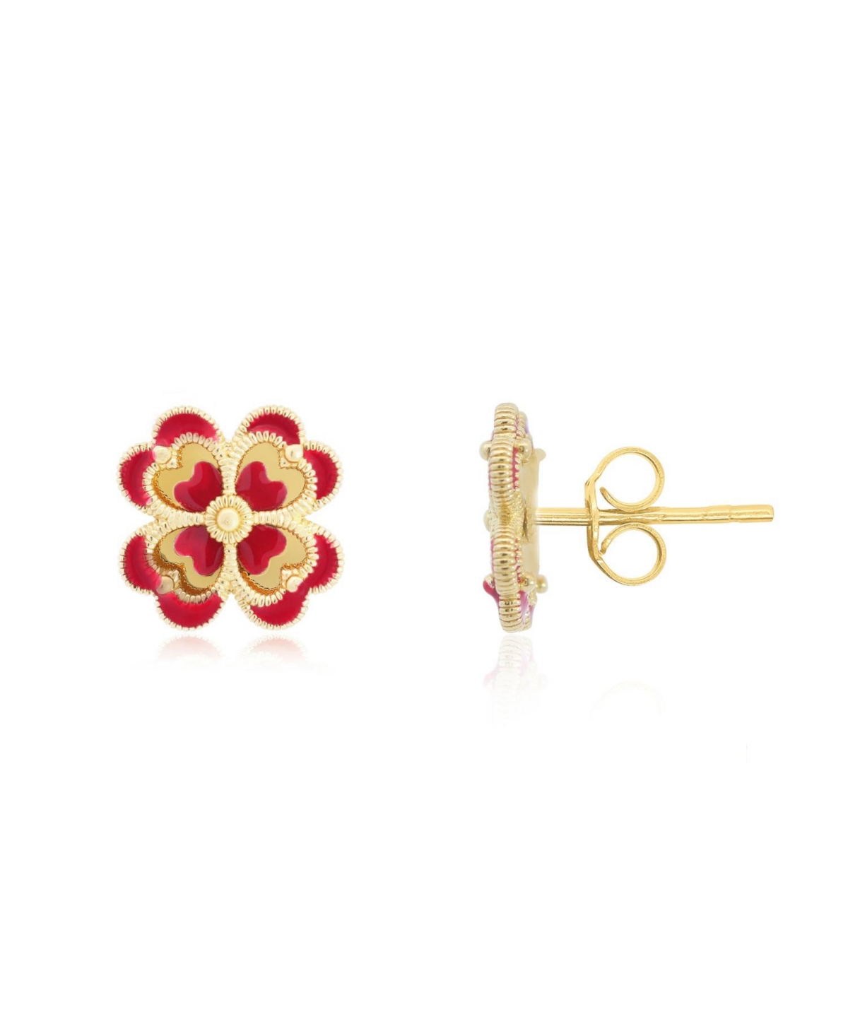 Click here for The Lovery Dark Red Enamel and Gold Clover Earring... prices