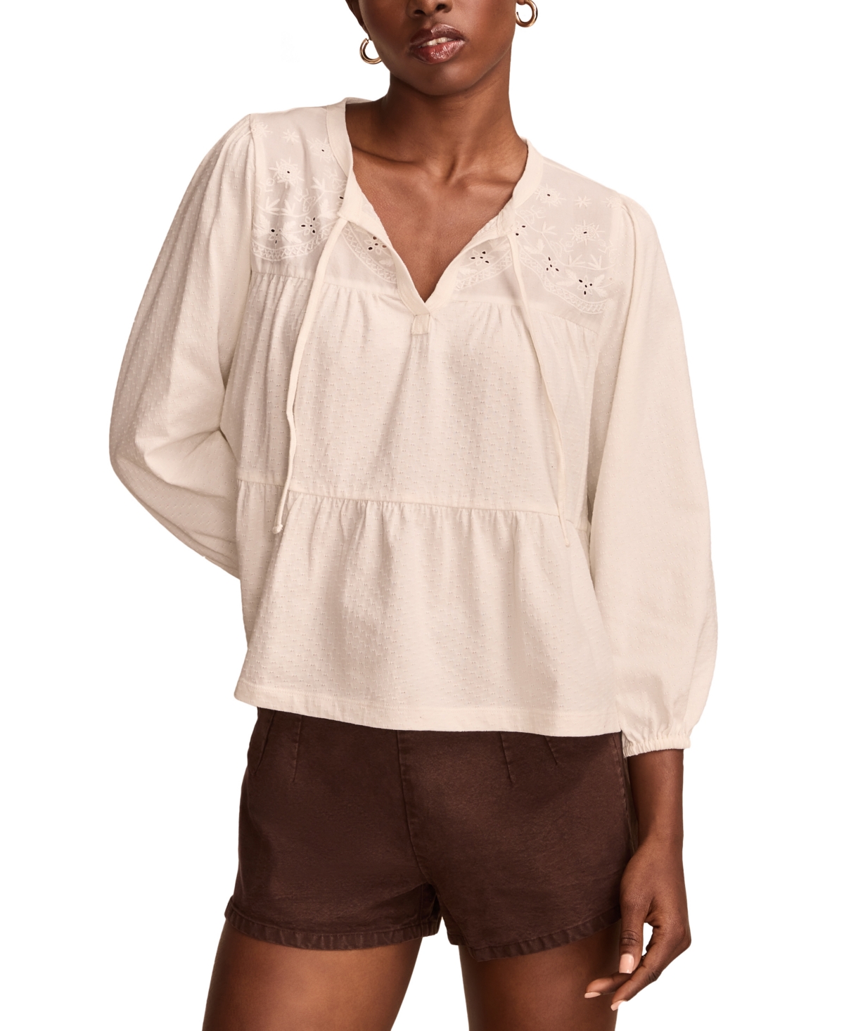 Click here for Lucky Brand Womens Embroidered Peasant Top - Whisp... prices
