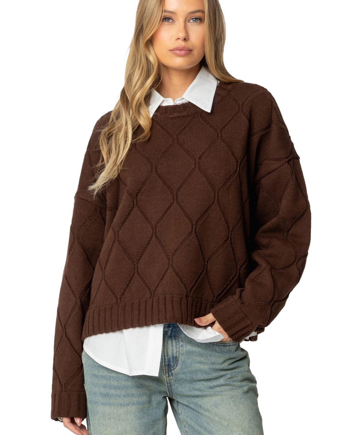 Click here for Edikted Womens Cass Oversized Textured Knit Sweate... prices