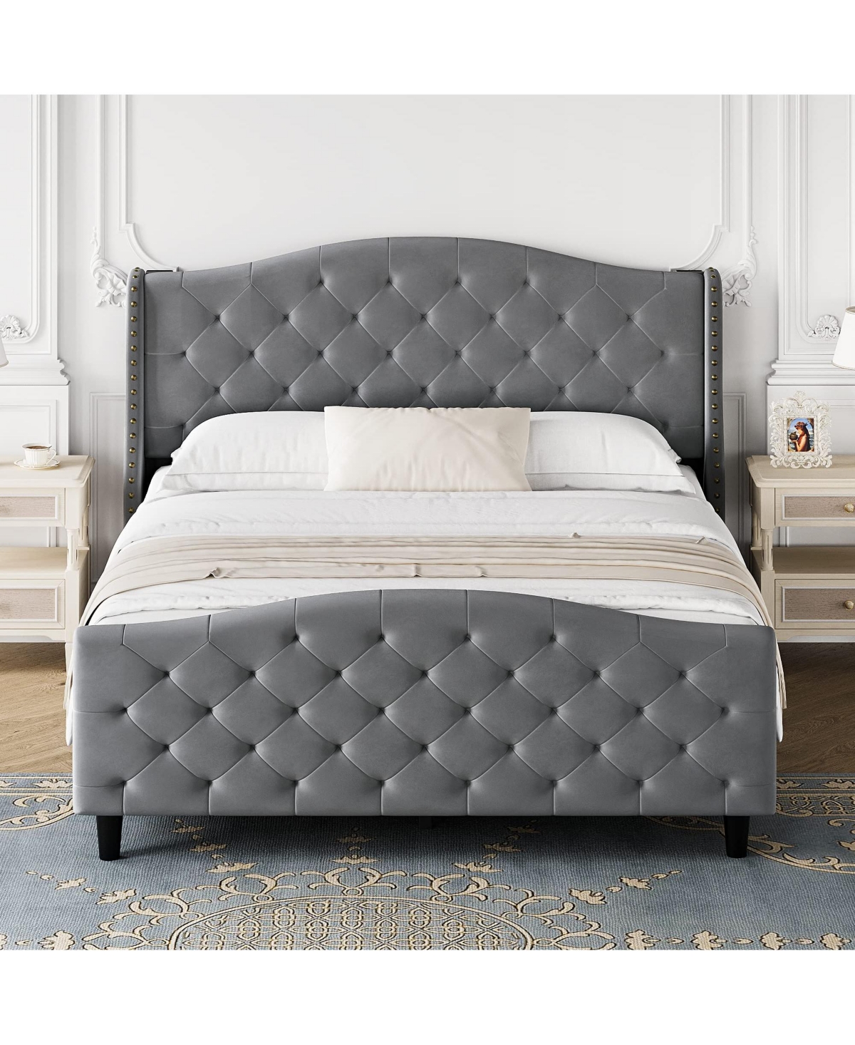 Click here for gaomon Queen Size Velvet Platform Bed Frame w/Head... prices