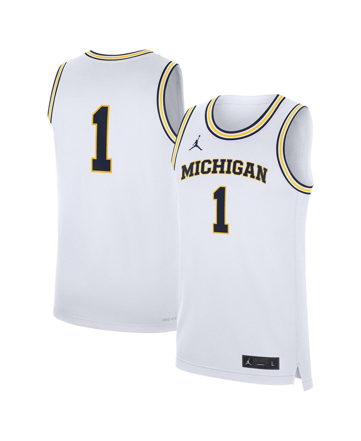 Click here for Jordan Mens White Michigan Wolverines Home Replica... prices