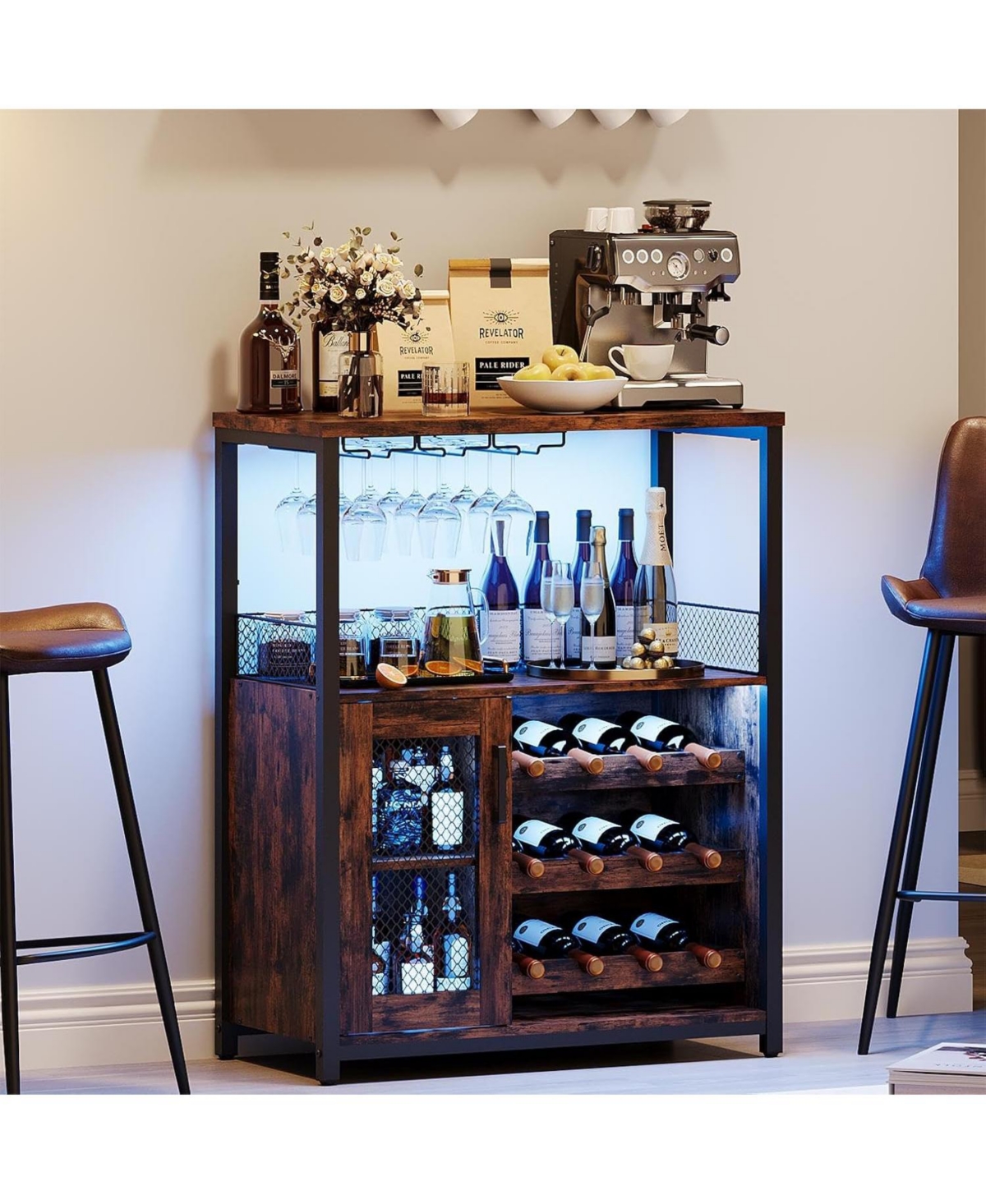 Click here for gaomon Wine Bar Cabinet with Led Light 36H Coffee... prices