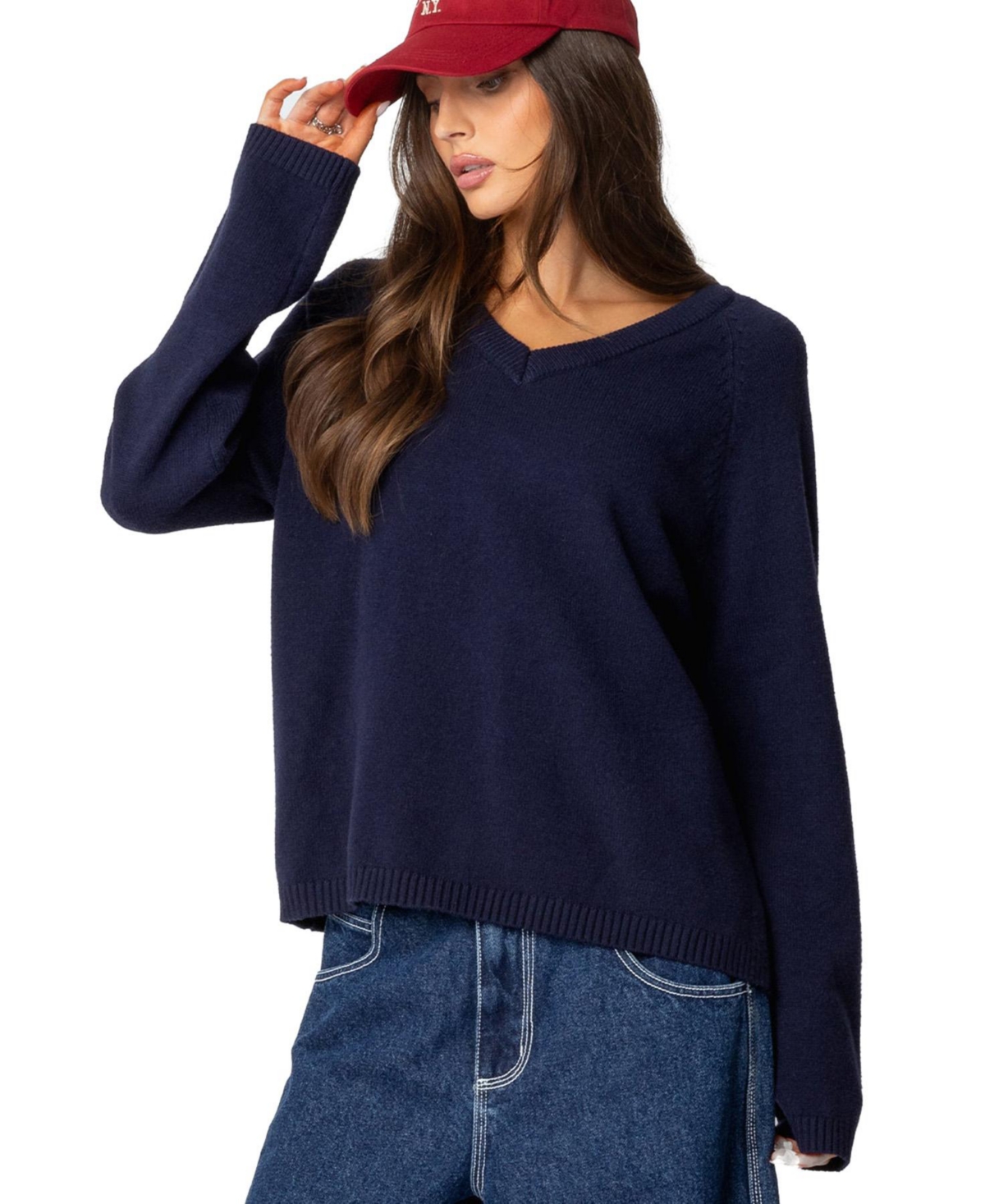 Click here for Edikted Womens Martha Oversized V Neck Sweater - N... prices