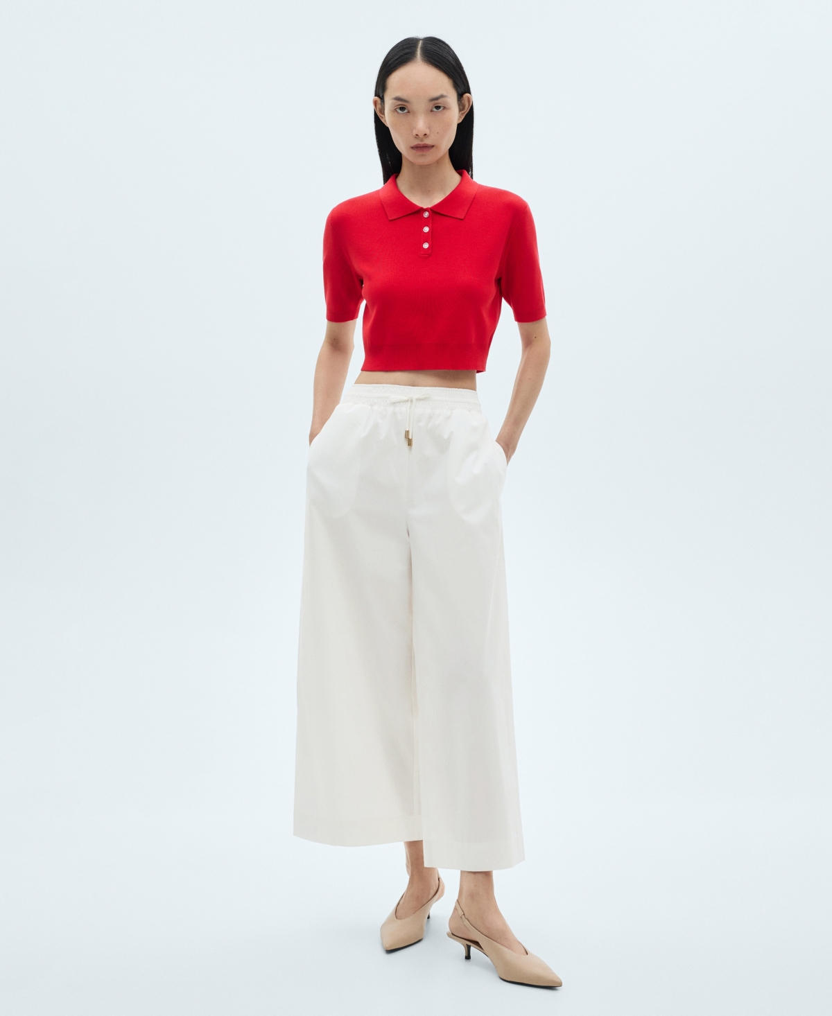 Click here for Mango Womens Pockets Detail Culotte Pants - White prices
