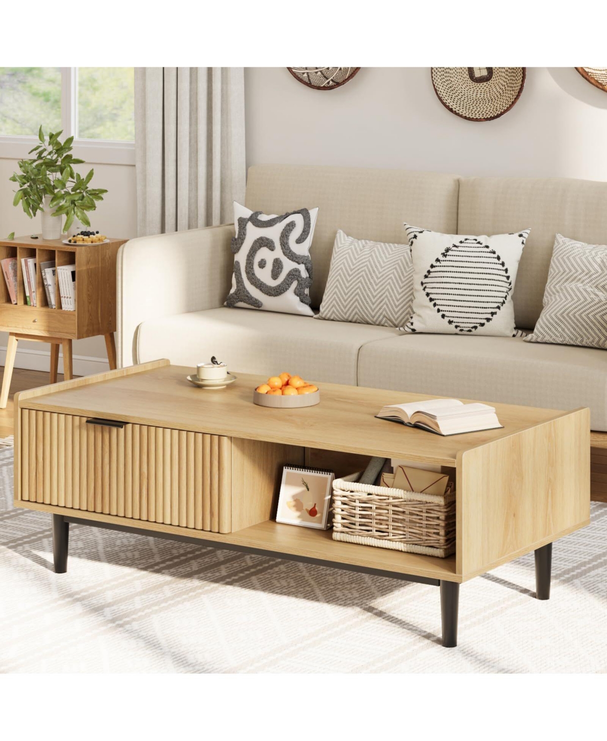 Click here for gaomon Fluted Coffee Table Light Wood Coffee Table... prices