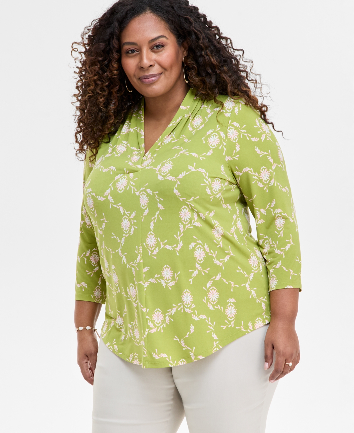 Click here for Jm Collection Plus Size Printed 3/4-Sleeve Top  Ex... prices