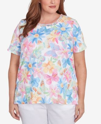 Alfred Dunner Plus Size Spring Butterfly Crew Neck Top - Macy's