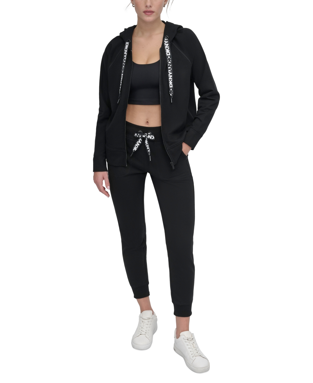 Click here for Dkny Sport Womens Two-Tone Zip-Front Long-Sleeve H... prices