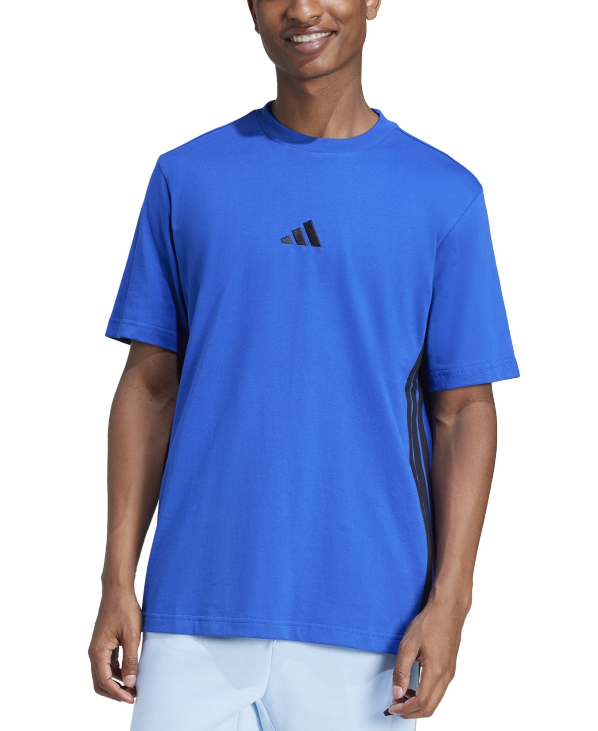 adidas Mens Essential Three-Stripes Single Jersey T-Shirt - Royal Blue/Black