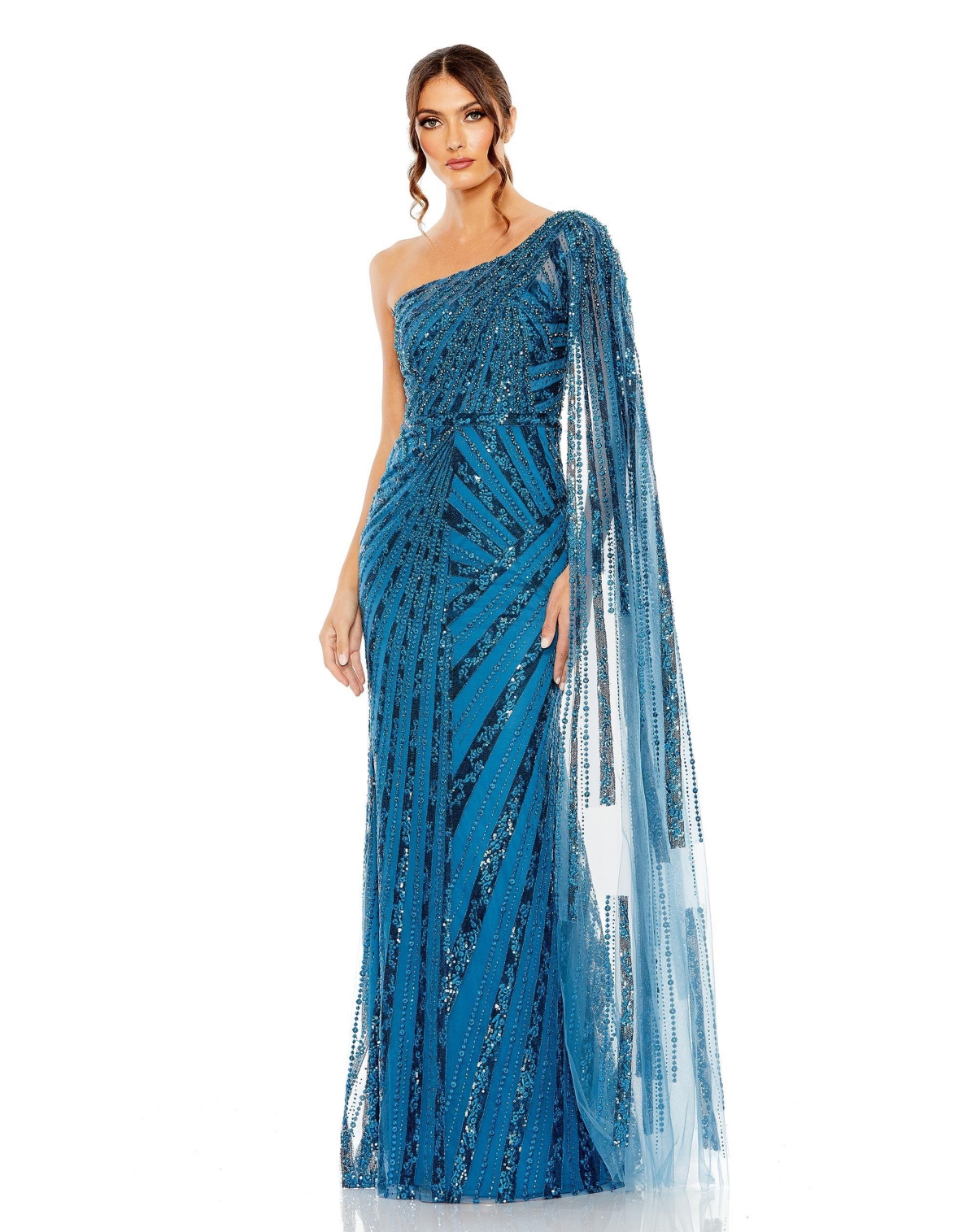 Click here for Mac Duggal Womens One Shoulder Cape Sleeve Embelli... prices