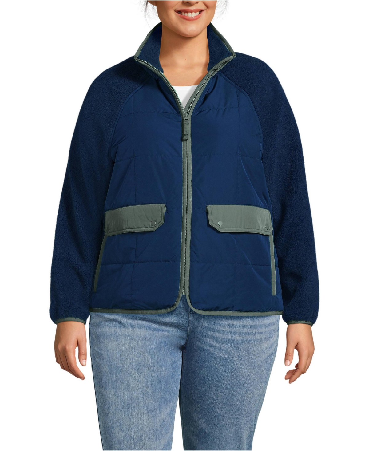 Click here for Lands End Plus Size Mixed Media High Pile Fleece J... prices