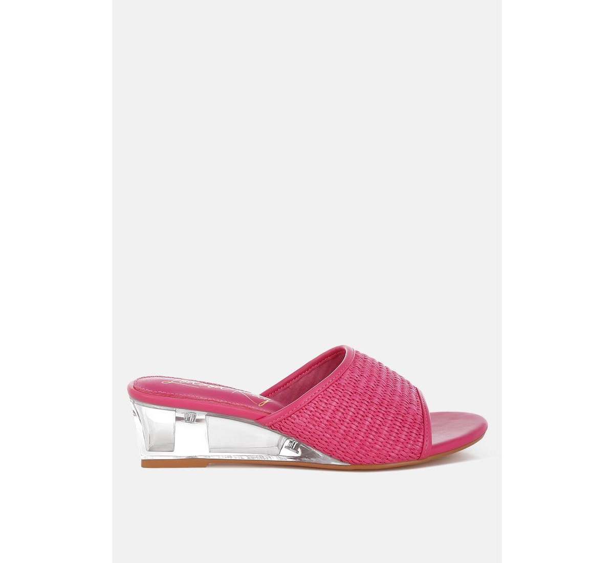 Click here for Osminda Raffia Clear Heel Wedge Sandals - Pink prices