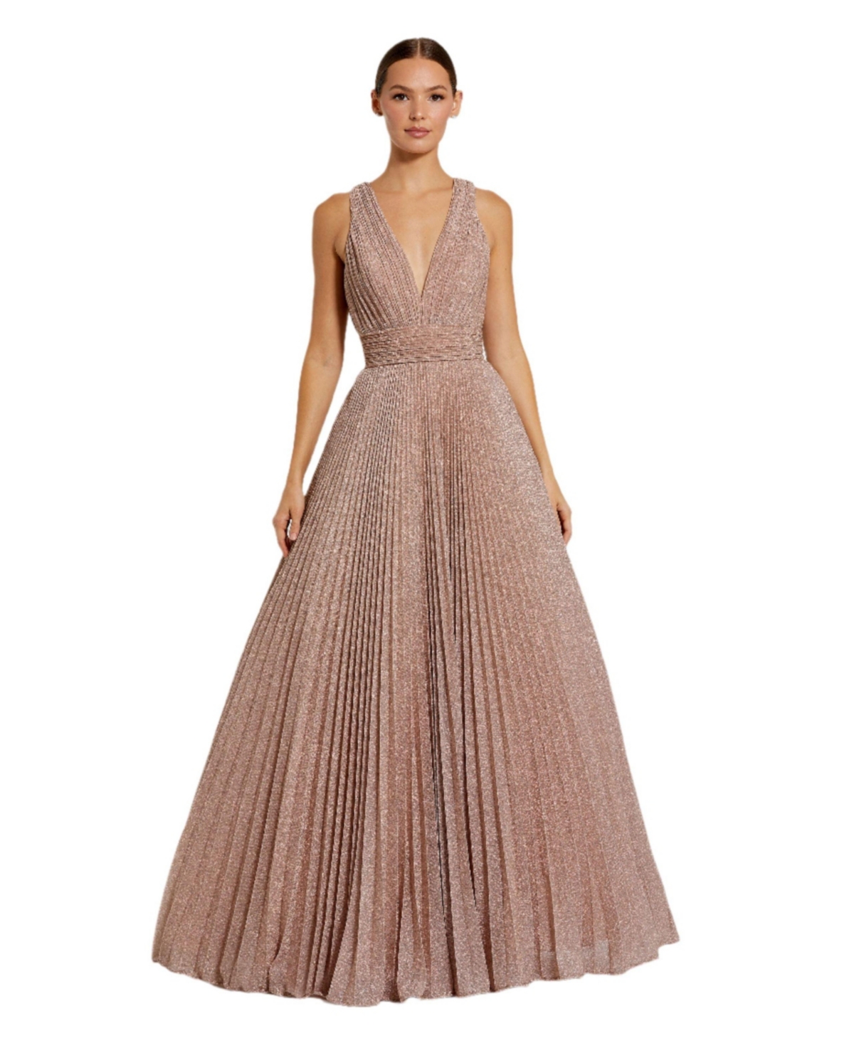 Click here for Mac Duggal Womens Shimmering Georgette Pleated Sle... prices