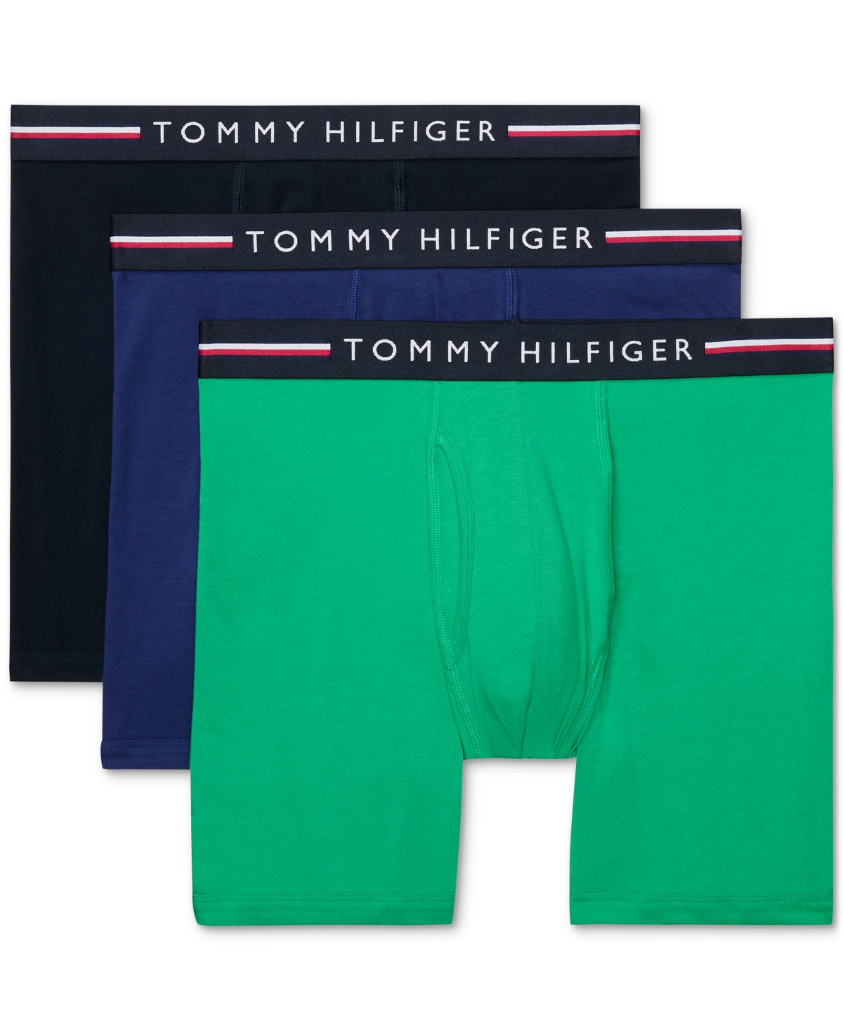 Tommy Hilfiger Mens 3-Pack All Day Comfort Boxer Briefs - Primary Green/ Blue Ink/ Desert Sky