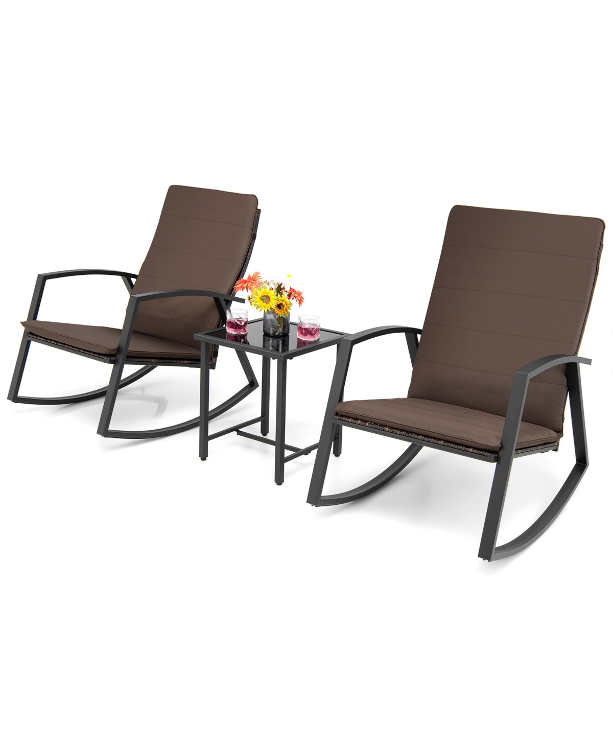 Click here for Gymax 3PCS Rattan Bistro Rocking Chair Set Patio F... prices