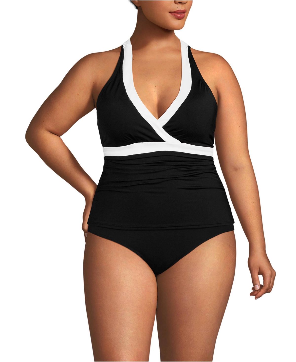Click here for Lands End Plus Size V-Neck Halter Tankini Top - Bl... prices