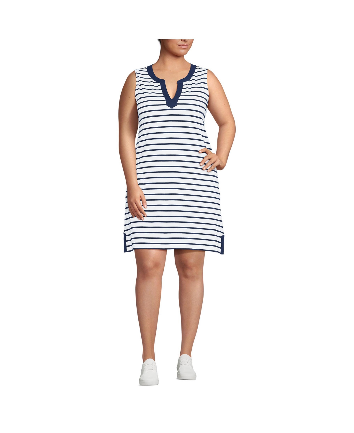 Click here for Lands End Plus Size Cotton Jersey Notch Neck Dress... prices