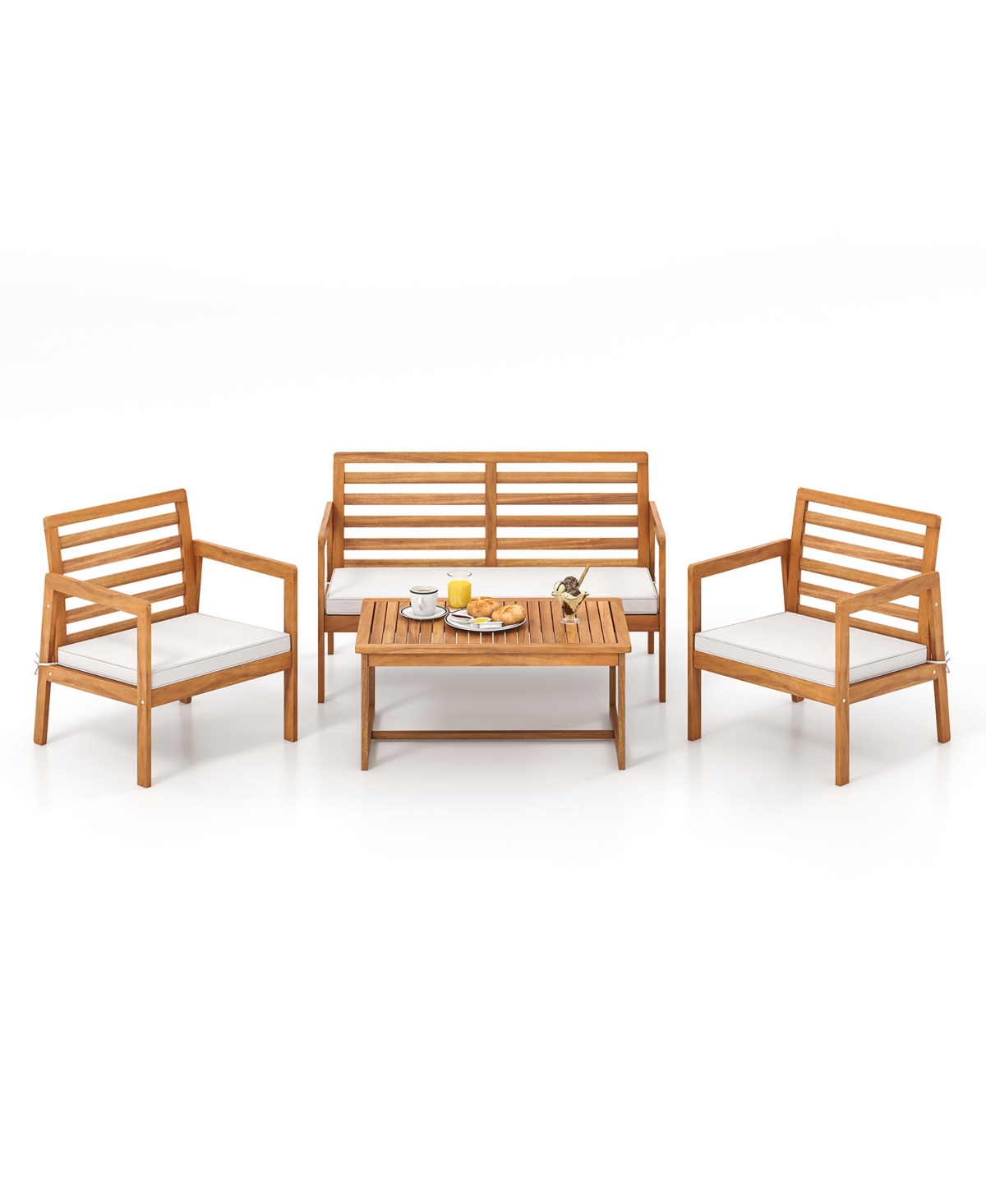 Click here for Gymax 4 Pcs Wood Patio Furniture Set w/ Soft Seat... prices