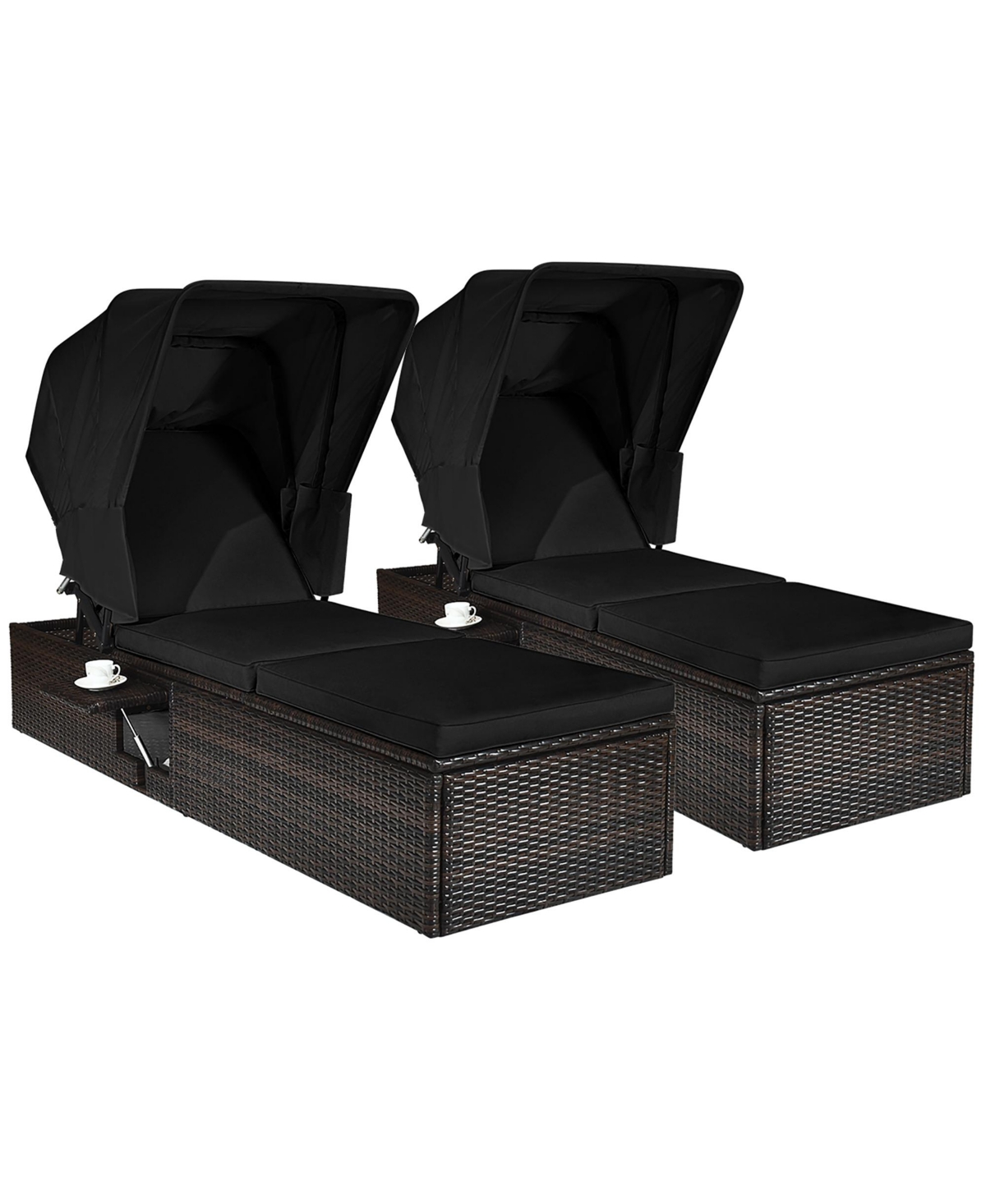 Click here for 2PCS Patio Rattan Lounge Chair Chaise Cushion Cano... prices