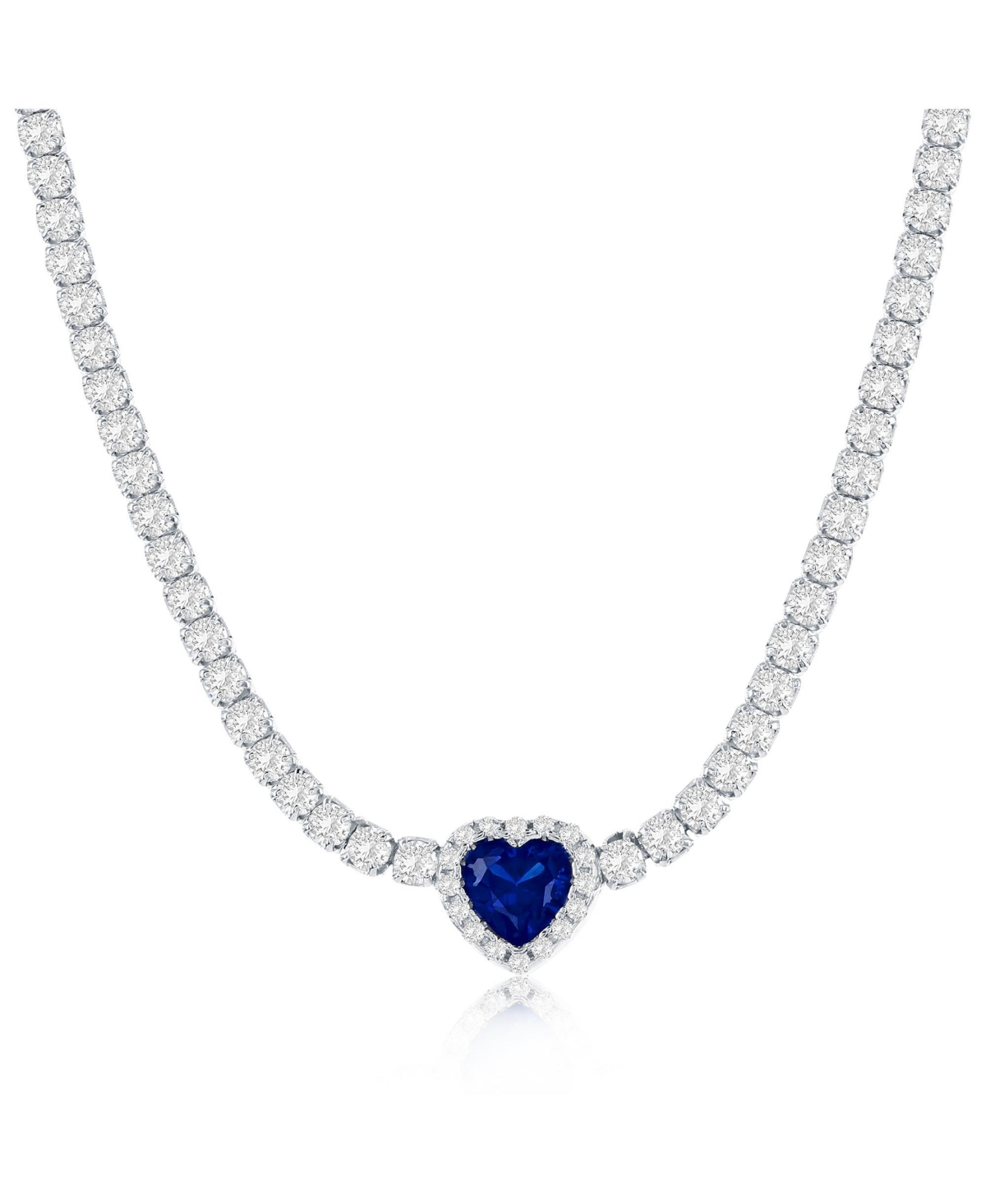 Click here for Sterling Silver  Sapphire Heart Cz Tennis Necklace... prices