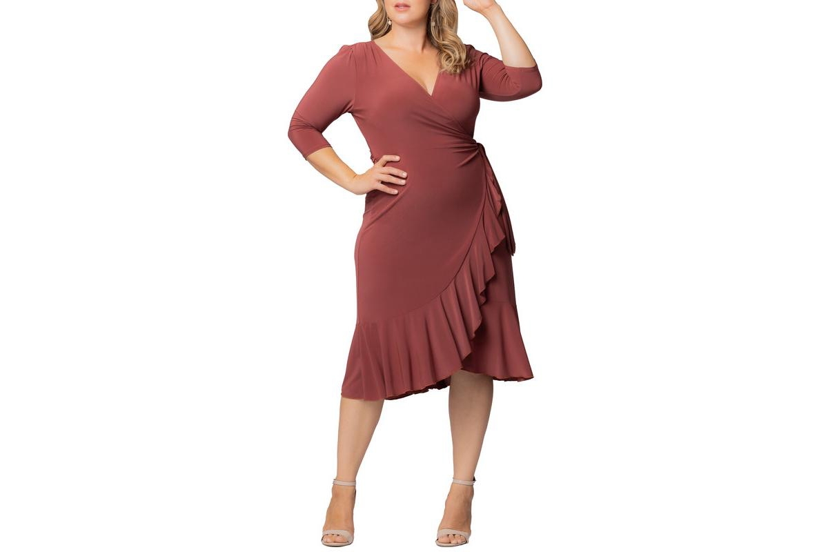 Click here for Kiyonna Plus Size Whimsy Ruffled Midi Wrap Dress -... prices