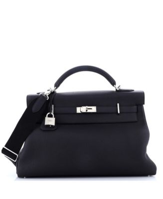 Pre-Owned Hermes 42 Kelly Maxi Handbag Black Togo with Palladium ...