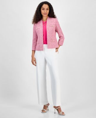 Kasper Women's Tweed Four-Pocket Collarless Jacket, Scrunch-Front Cap ...