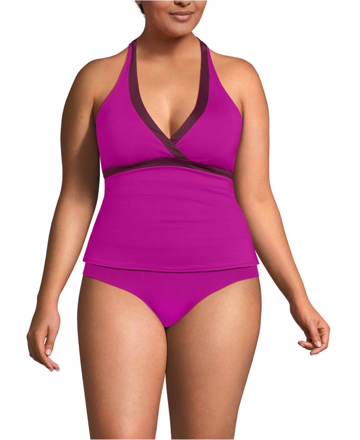 Click here for Lands End Plus Size V-Neck Halter Tankini Top - Cr... prices