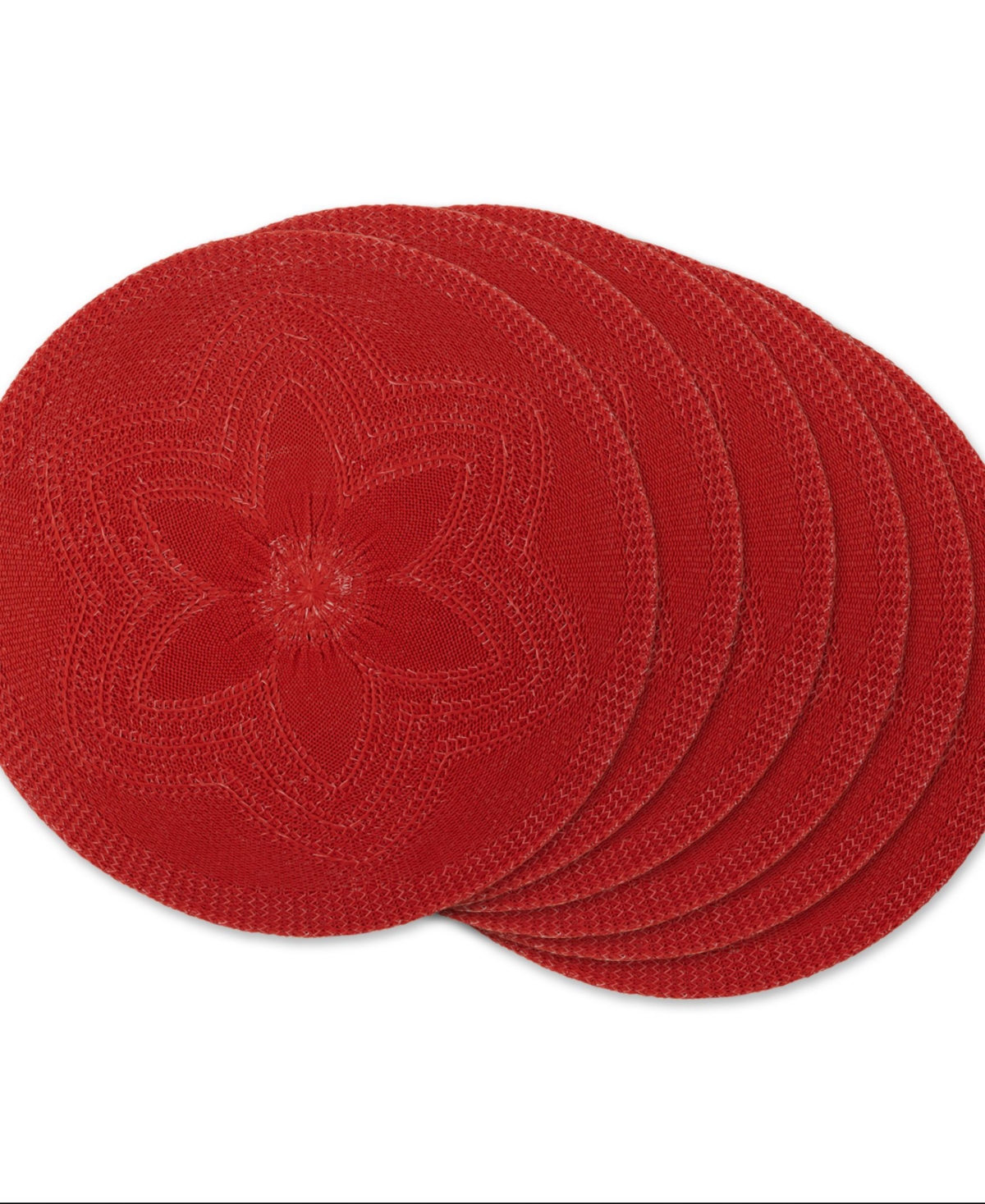 Design Imports Floral Woven Round Placemat  Set of 6 - Vintage Red